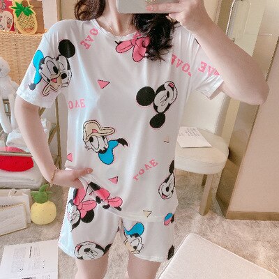 Seidenpyjama mit kurzen Ärmeln und Mickey und Donald Muster • Alle ...