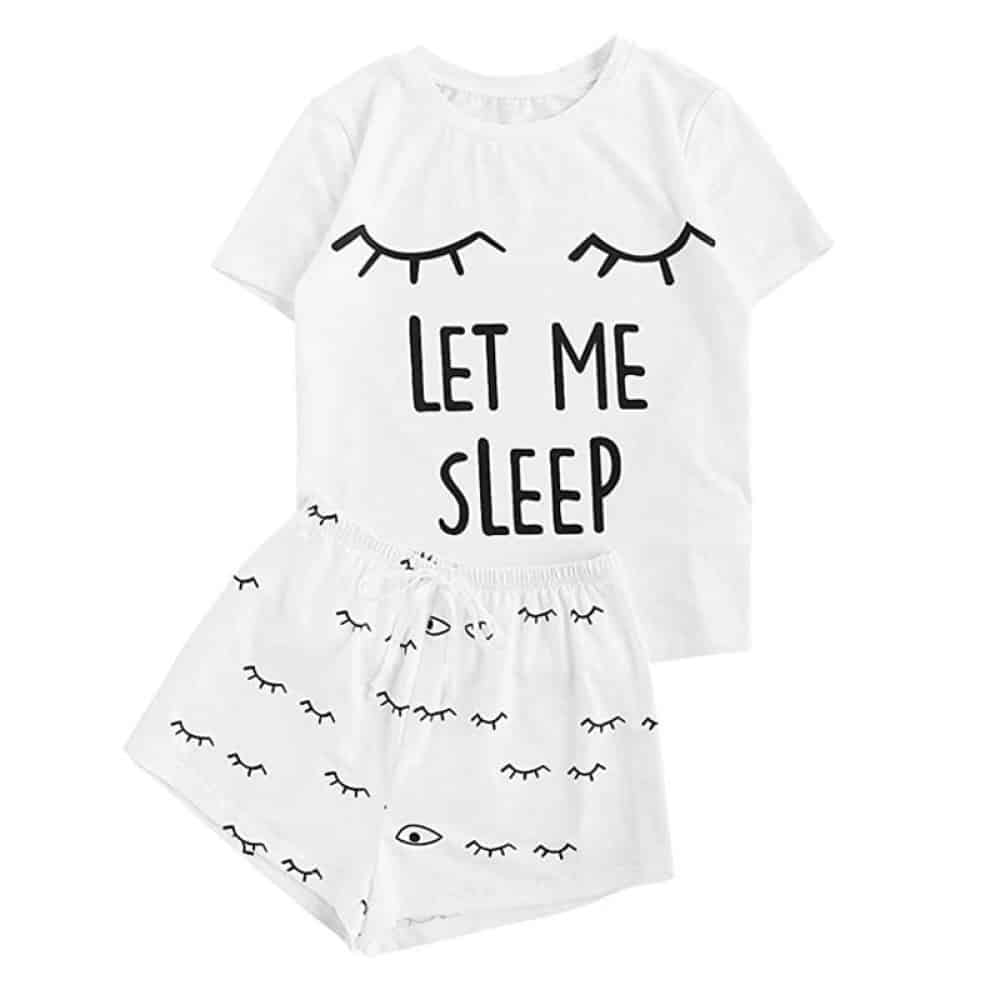 Sexy Damenpyjama mit Wimpernmuster und der Aufschrift "LET ME SLEEP ...